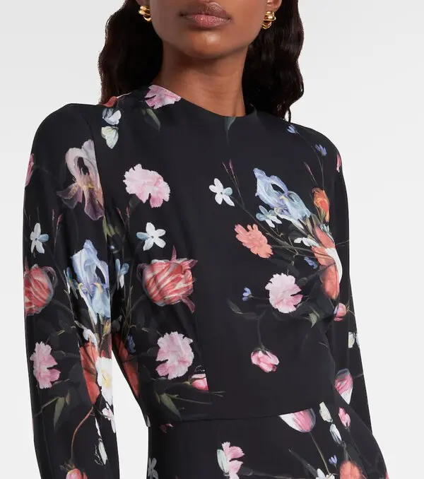 Erdem Floral Crêpe Midi Dress - Black