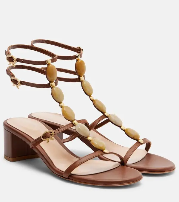 GIANVITO ROSSI Shanti 45 Embellished Leather Sandals - Brown