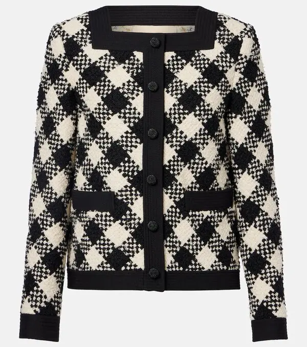 Valentino Garavani Checked Ruffled Tweed Jacket - Black