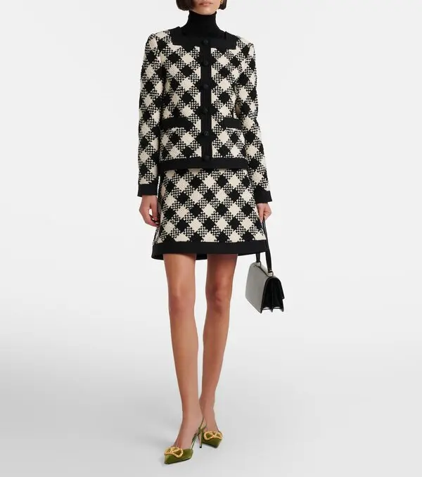 Valentino Garavani Checked Ruffled Tweed Jacket - Black