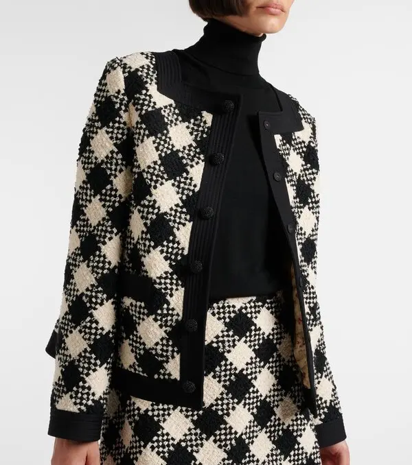 Valentino Garavani Checked Ruffled Tweed Jacket - Black