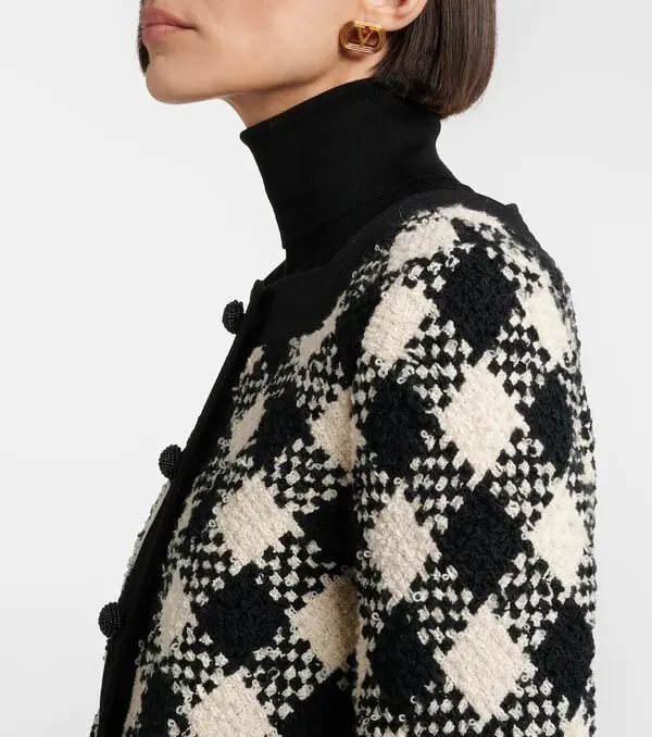 Valentino Garavani Checked Ruffled Tweed Jacket - Black