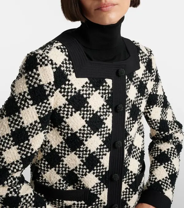 Valentino Garavani Checked Ruffled Tweed Jacket - Black