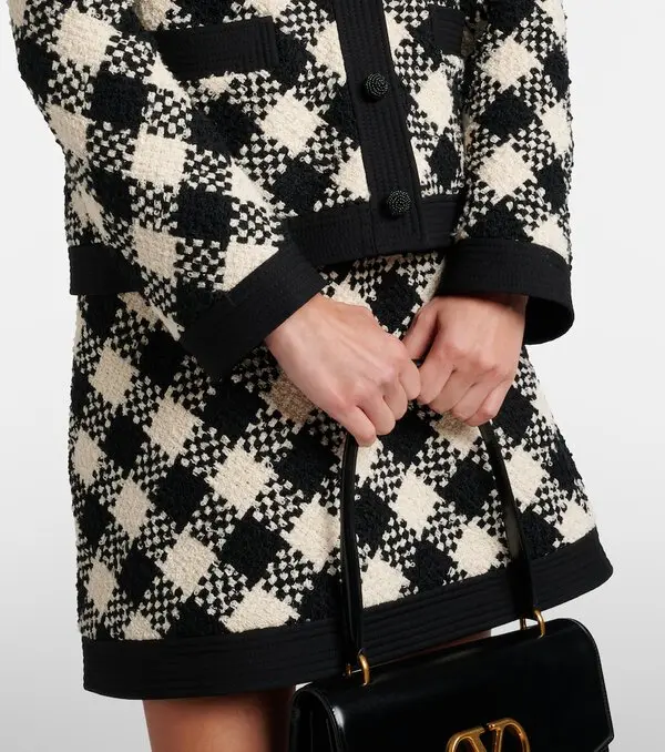 Valentino Garavani Checked Ruffled Tweed Jacket - Black