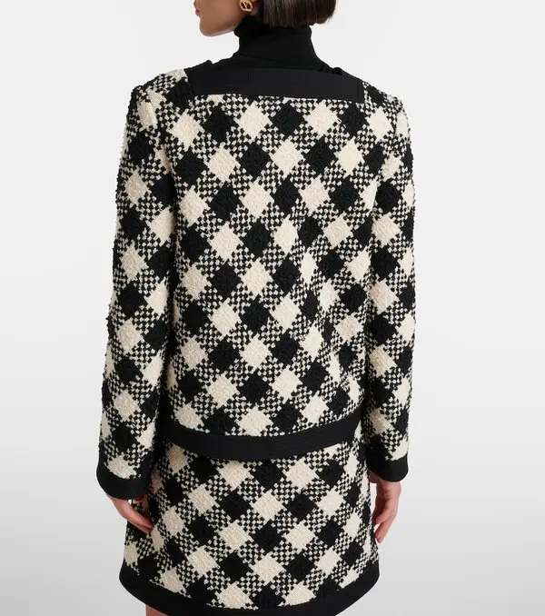 Valentino Garavani Checked Ruffled Tweed Jacket - Black