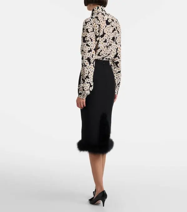 Valentino Garavani Crepe Couture Feather-trimmed Midi Skirt