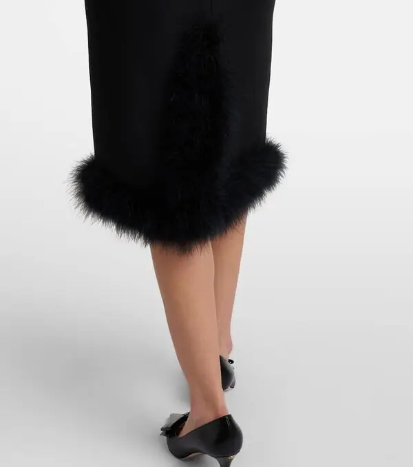 Valentino Garavani Crepe Couture Feather-trimmed Midi Skirt