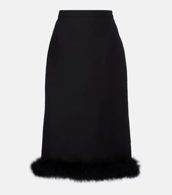 Valentino Garavani Crepe Couture Feather-trimmed Midi Skirt - Black