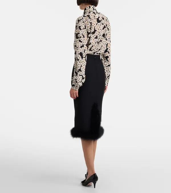 Valentino Garavani Crepe Couture Feather-trimmed Midi Skirt - Black
