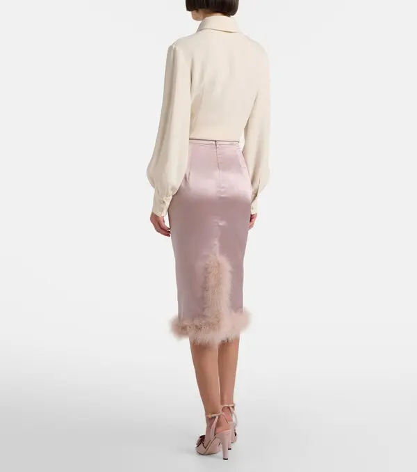 Valentino Garavani Feather-trimmed High-rise Midi Skirt - Pink