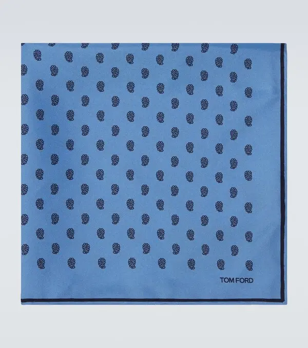 TOM FORD Printed Silk Twill Pocket Square - Blue