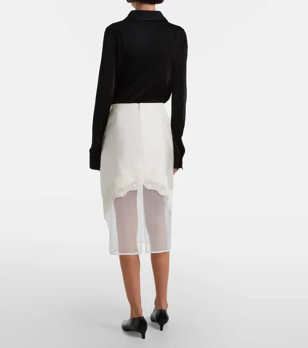 JIL SANDER Lace-trimmed Satin Midi Skirt - White