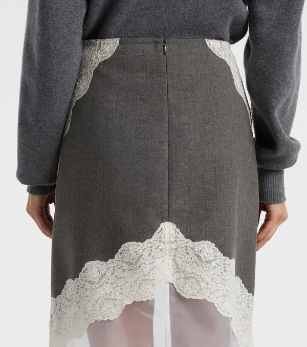 JIL SANDER Lace-trimmed Wool Midi Skirt - Grey