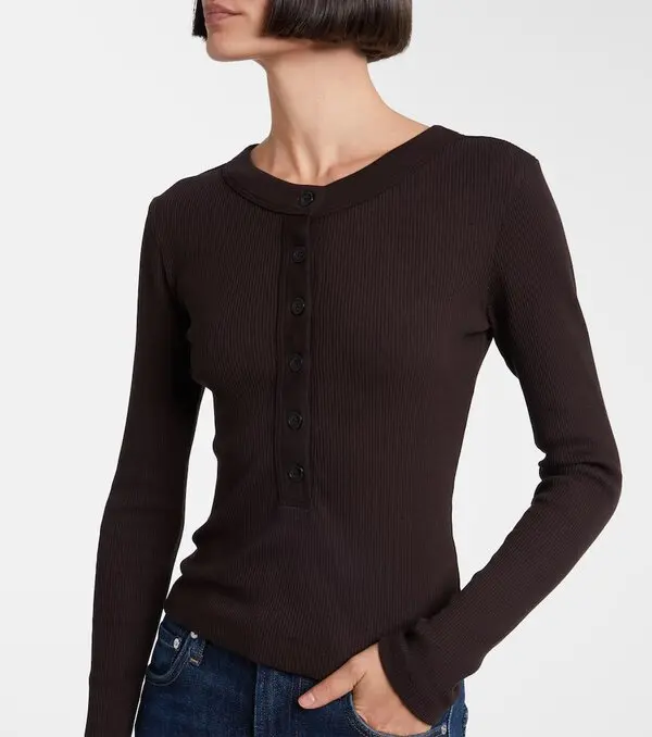 Citizens Of Humanity Varra Ribbed-knit Henley Shirt - Brown
