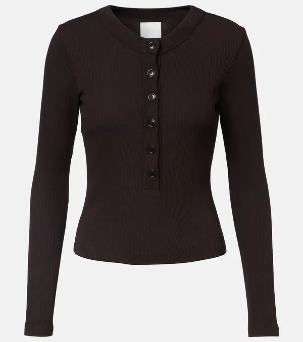 Citizens Of Humanity Ribbed-knit Jersey Henley Shirt - Brown