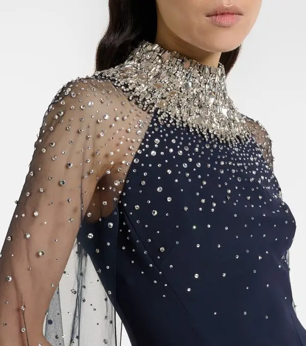 Jenny Packham Zadie Caped Embellished Gown - Blue