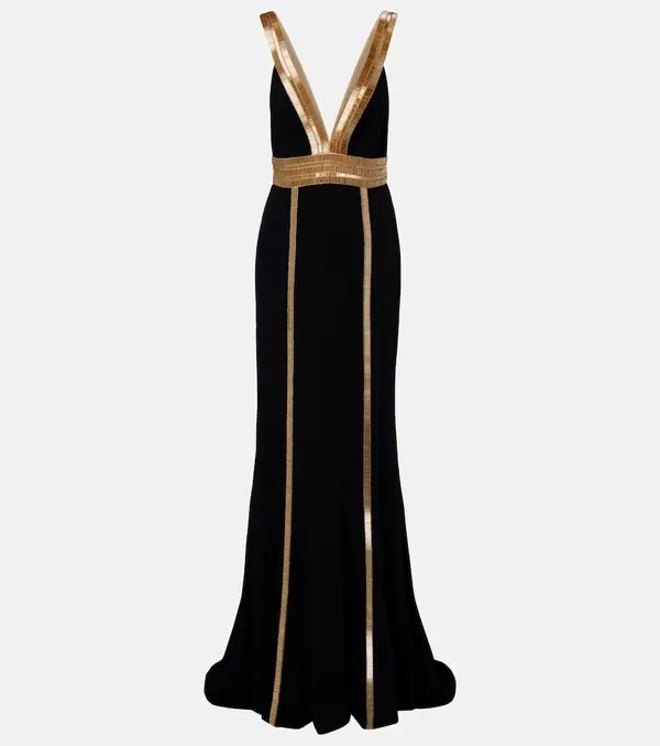 Costarellos Embellished Crêpe Gown - Black