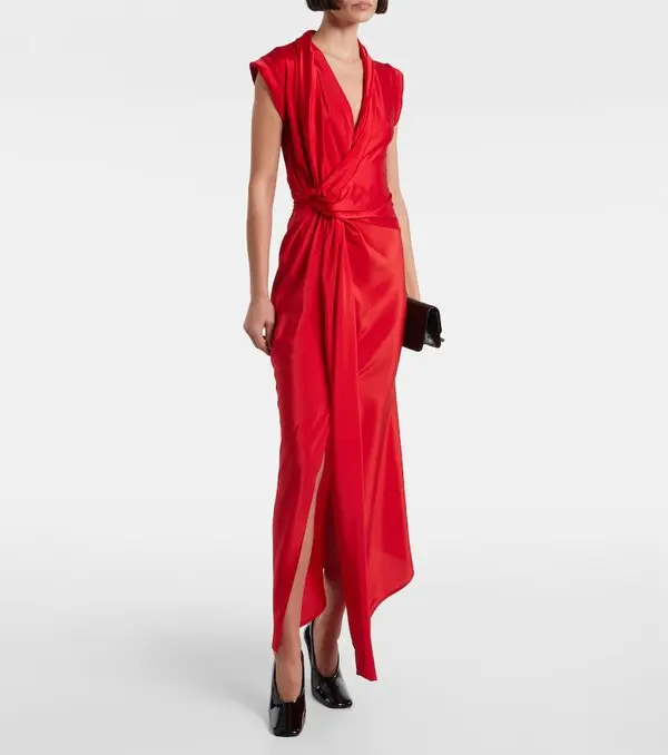 Victoria Beckham Gathe Silk-trimmed Jersey Maxi Dress - Red
