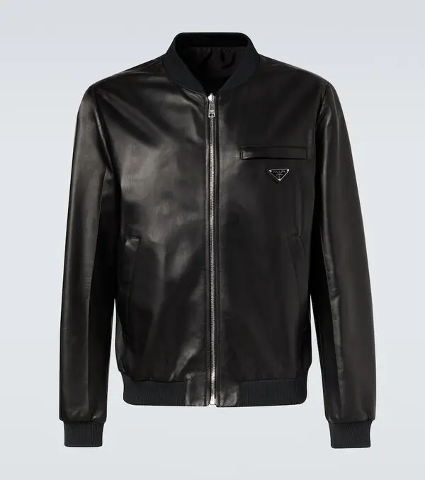 Prada Leather Bomber Jacket - Black
