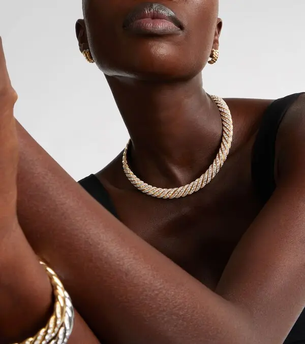 David Yurman Sculpted Cable Flex Choker With Diamonds