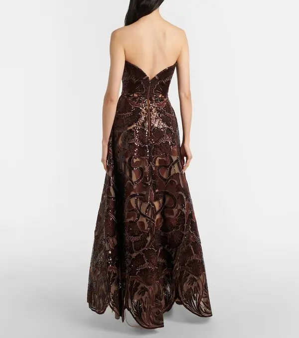 Elie Saab Floral Sequined Strapless Gown