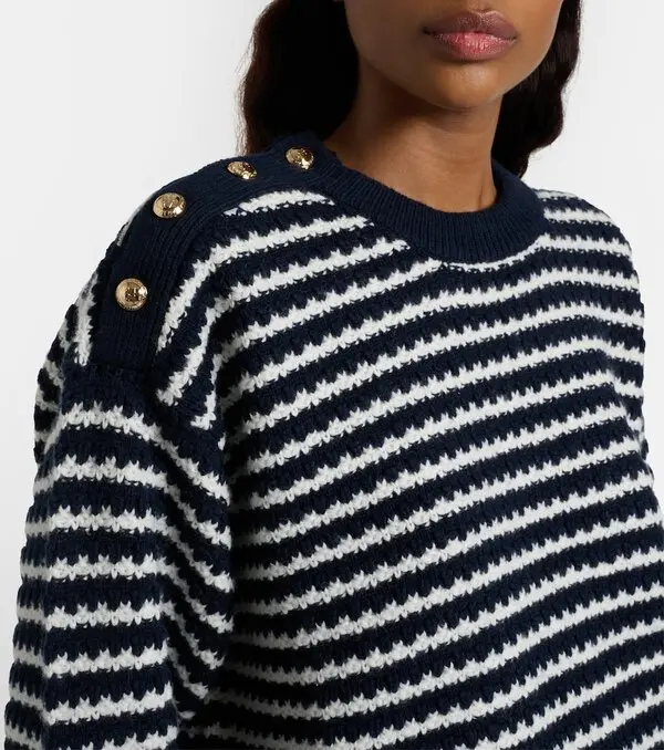 GANNI Striped Wool And Cotton Sweater - Black