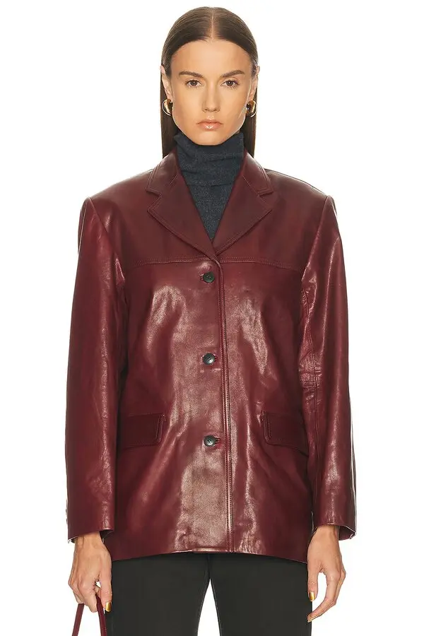 EAVES X Coco Aroa Leather Blazer Jacket - Beet Red