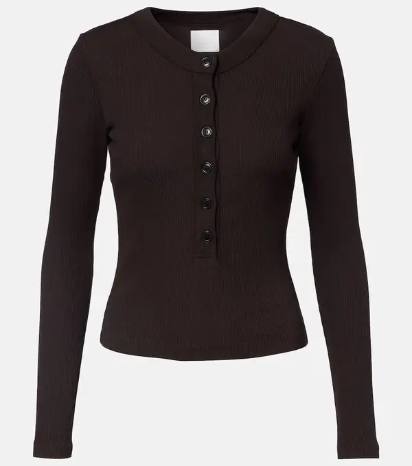 Citizens Of Humanity Varra Ribbed-knit Henley Shirt - Brown