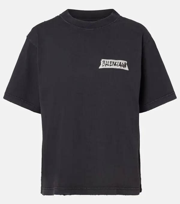 Balenciaga Logo Distressed Cotton Jersey T-shirt