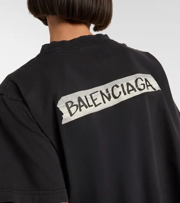 Balenciaga Logo Distressed Cotton Jersey T-shirt