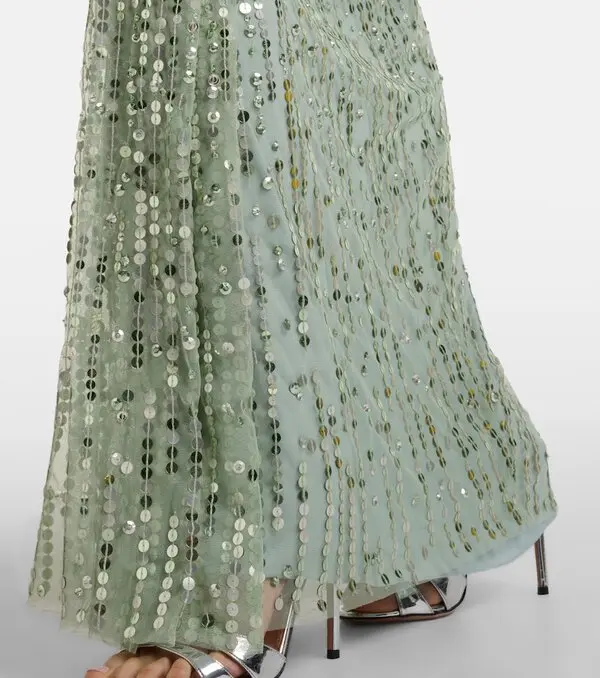 Jenny Packham Carrie Caped Embellished Gown - Green