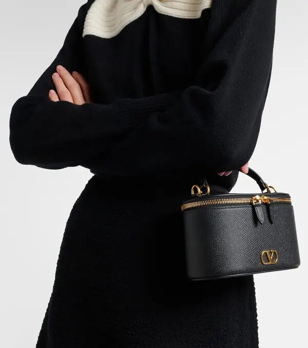Valentino Garavani Vlogo Mini Leather Vanity Bag - Black