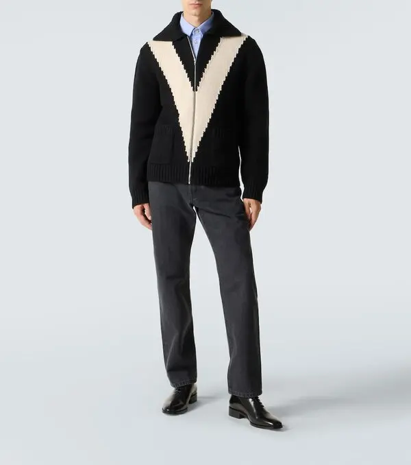 Valentino Garavani Intarsia Virgin Wool Zip-up Cardigan