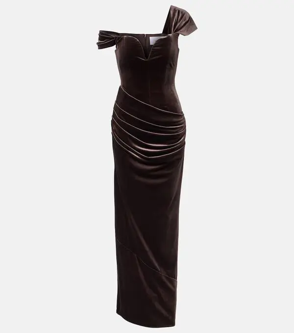 Alex Perry Draped Velvet Gown - Brown