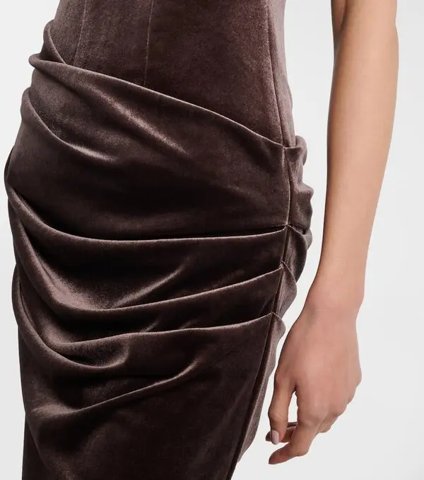Alex Perry Draped Velvet Gown - Brown