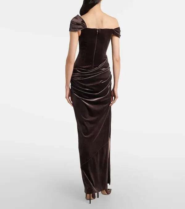 Alex Perry Draped Velvet Gown - Brown