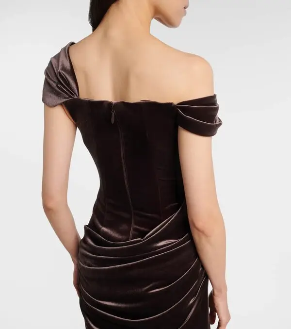 Alex Perry Draped Velvet Gown - Brown