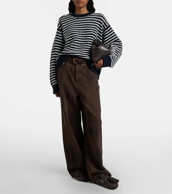 GANNI Striped Wool And Cotton Crewneck Sweater