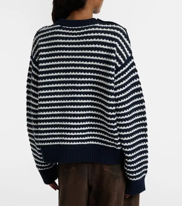 GANNI Striped Wool And Cotton Crewneck Sweater