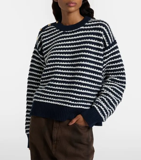 GANNI Striped Wool And Cotton Crewneck Sweater