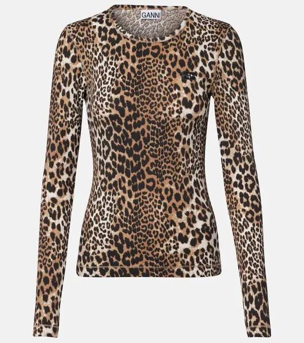 GANNI Leopard-print Cotton-blend Top