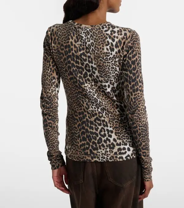 GANNI Leopard-print Cotton-blend Top