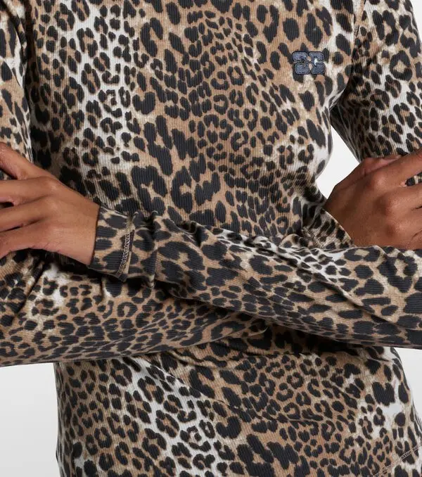 GANNI Leopard-print Cotton-blend Top