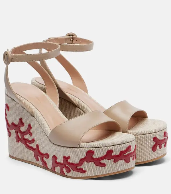 GIANVITO ROSSI Malia Leather Wedge Espadrilles - Beige