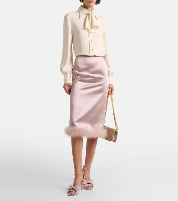 Valentino Garavani Feather-trimmed High-rise Midi Skirt