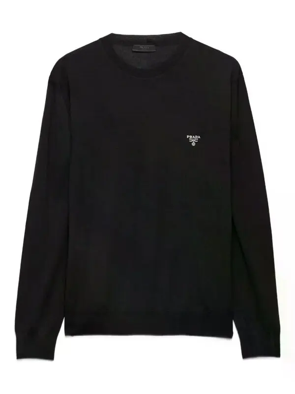 Prada Logo-embroidered Crew-neck Sweater - Black