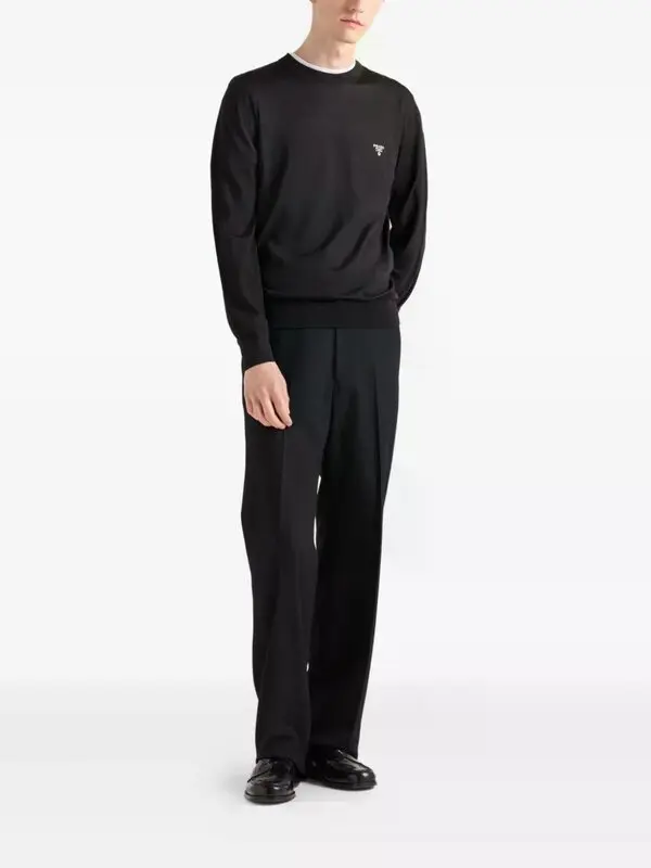 Prada Logo-embroidered Crew-neck Sweater - Black