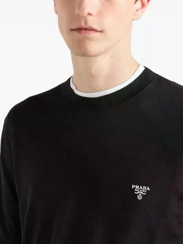Prada Logo-embroidered Crew-neck Sweater - Black