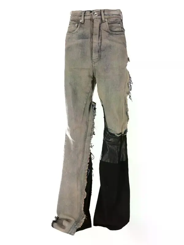 Rick Owens Ripped Panelled Bootcut Jeans