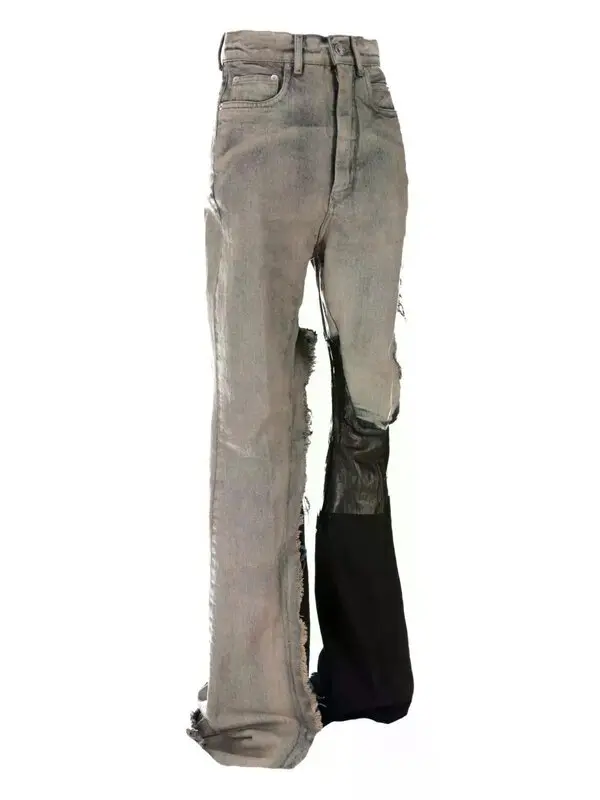 Rick Owens Ripped Panelled Bootcut Jeans